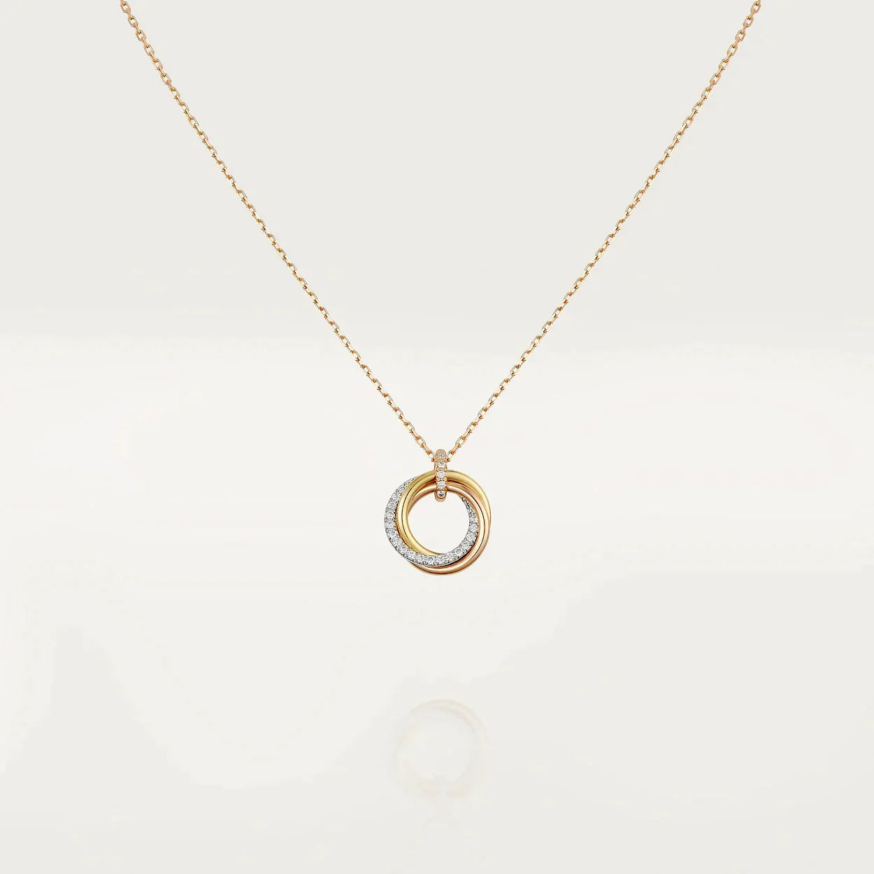 TRINITY NECKLACE SILVER GOLD PINK GOLD DIAMONDS 79karat