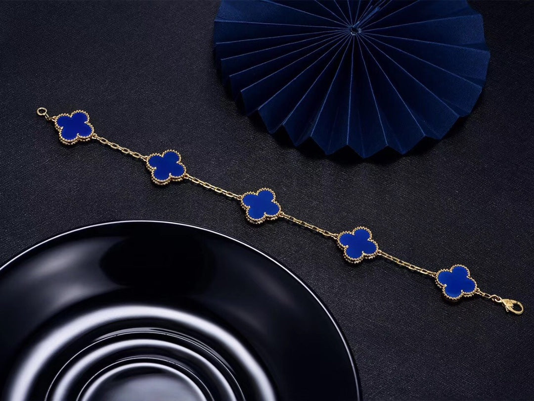 CLOVER BRACELET 5 MOTIFS BLUE AGATE – 79karat.co